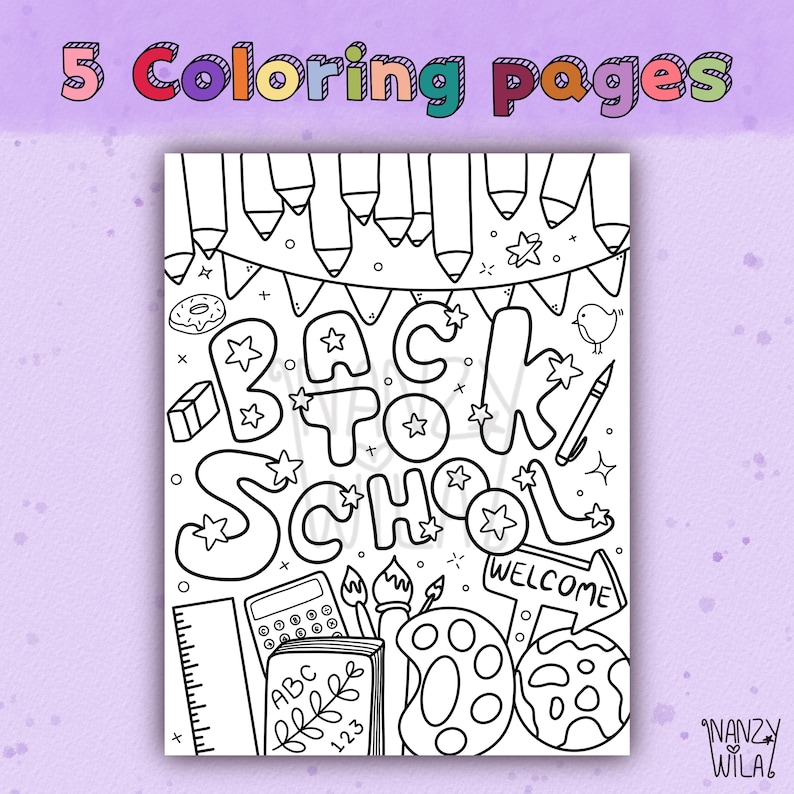 Back to School: Coloring Pages for Adults and Kids 5 Pages Simple Art ...