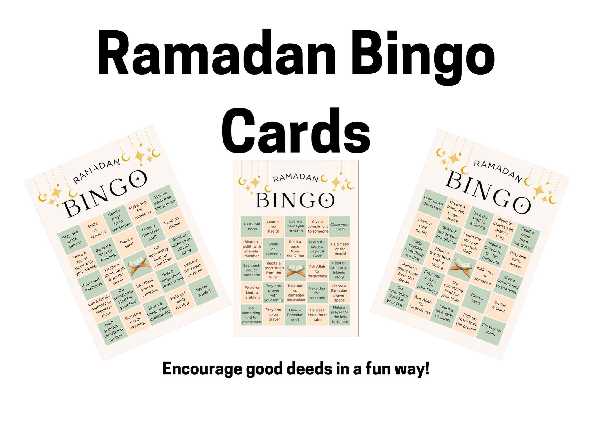 Ramadan Bingo Cards, Kindness Bingo, Good Deeds Bingo, Ramadan ...