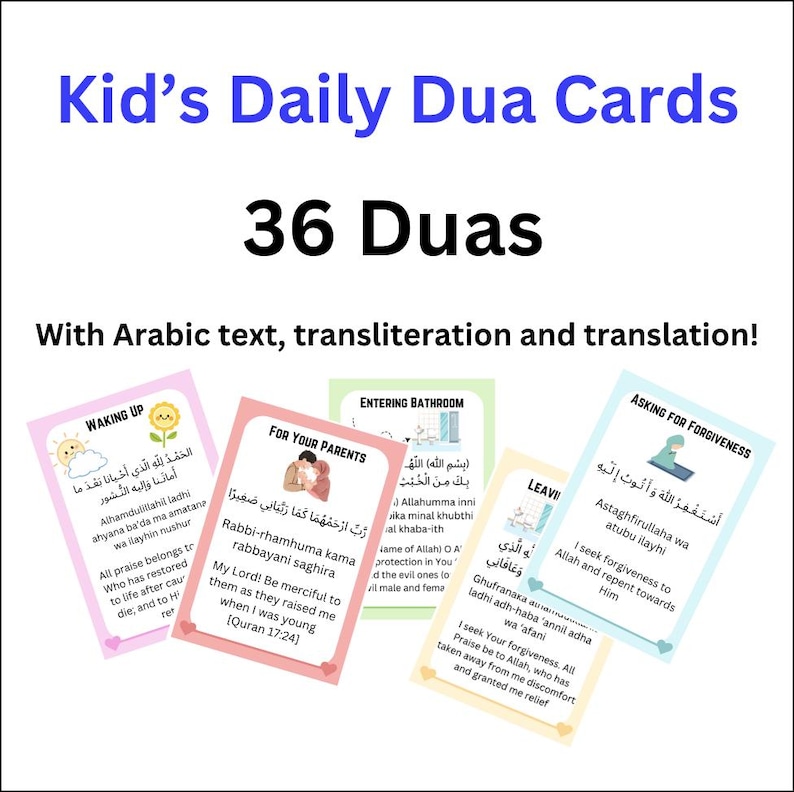 Daily Dua Cards, Duas for Children, Kids Dua Cards, Prayer Cards ...