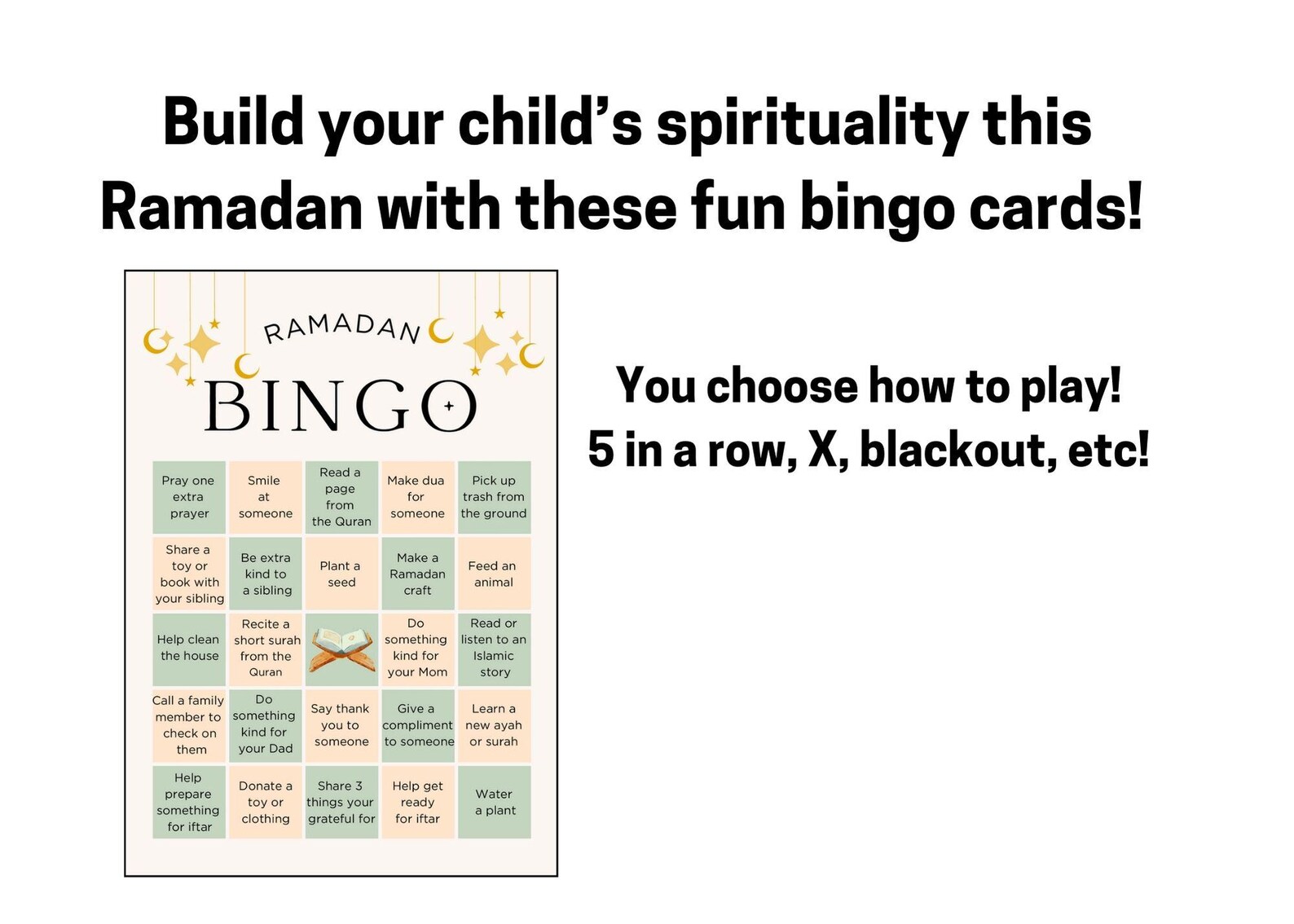 Ramadan Bingo Cards, Kindness Bingo, Good Deeds Bingo, Ramadan ...