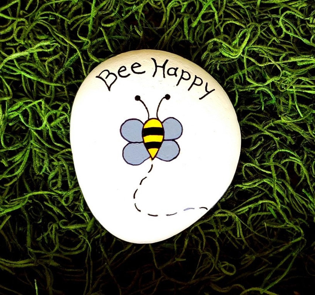 BEE HAPPY Painted Garden Rock Decoration - Etsy