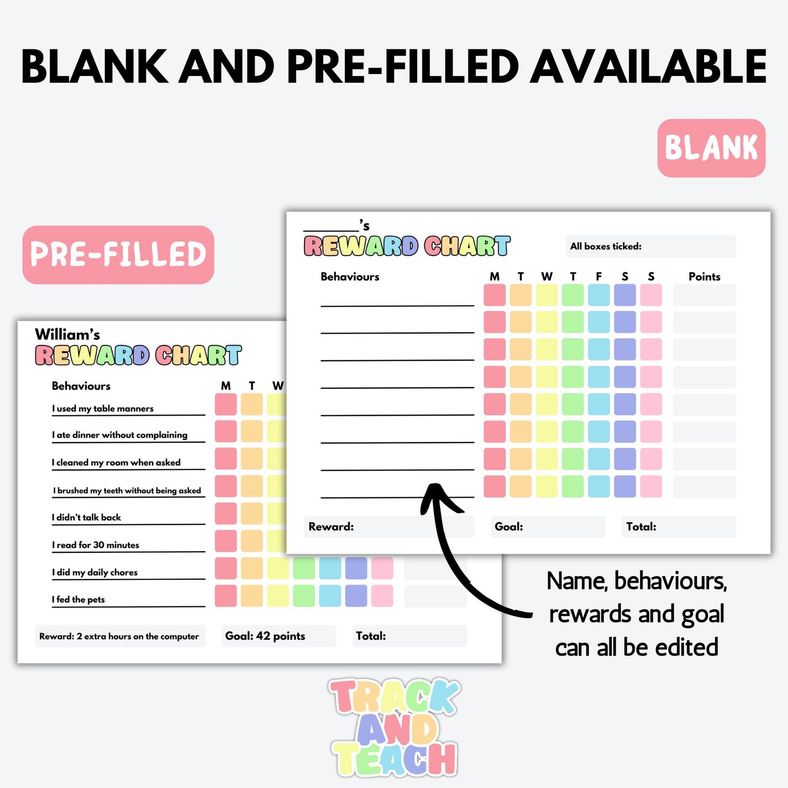 Rewarding Kids Good Behaviour Tracker for Parents Children Chore Chart ...