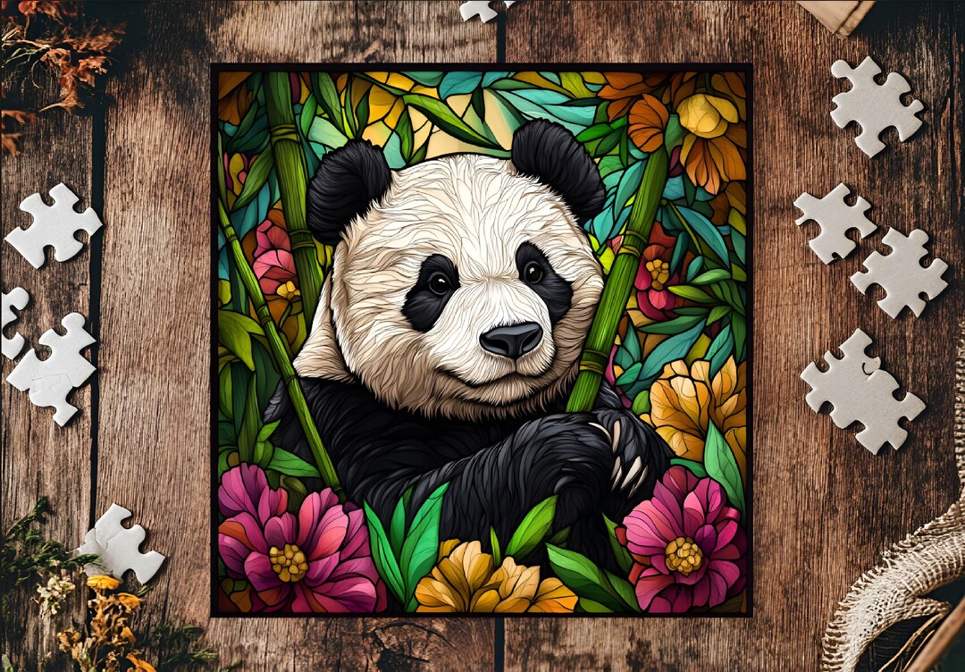 Stained Glass Panda Bear Puzzle, Jigsaw Puzzle, Jungle Animal Art ...