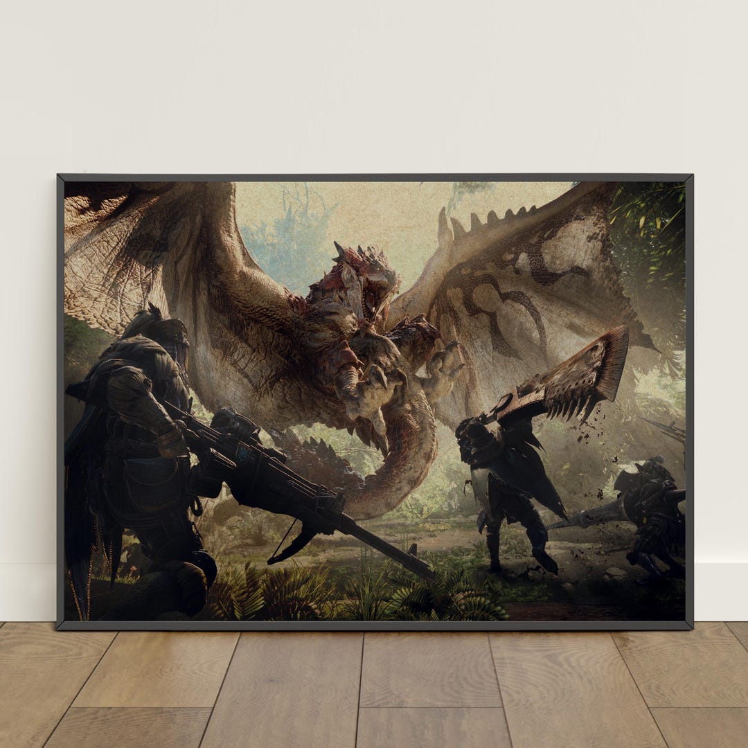 Monster Hunter World Poster | Retro Print | Wall Art | Kraft Paper ...
