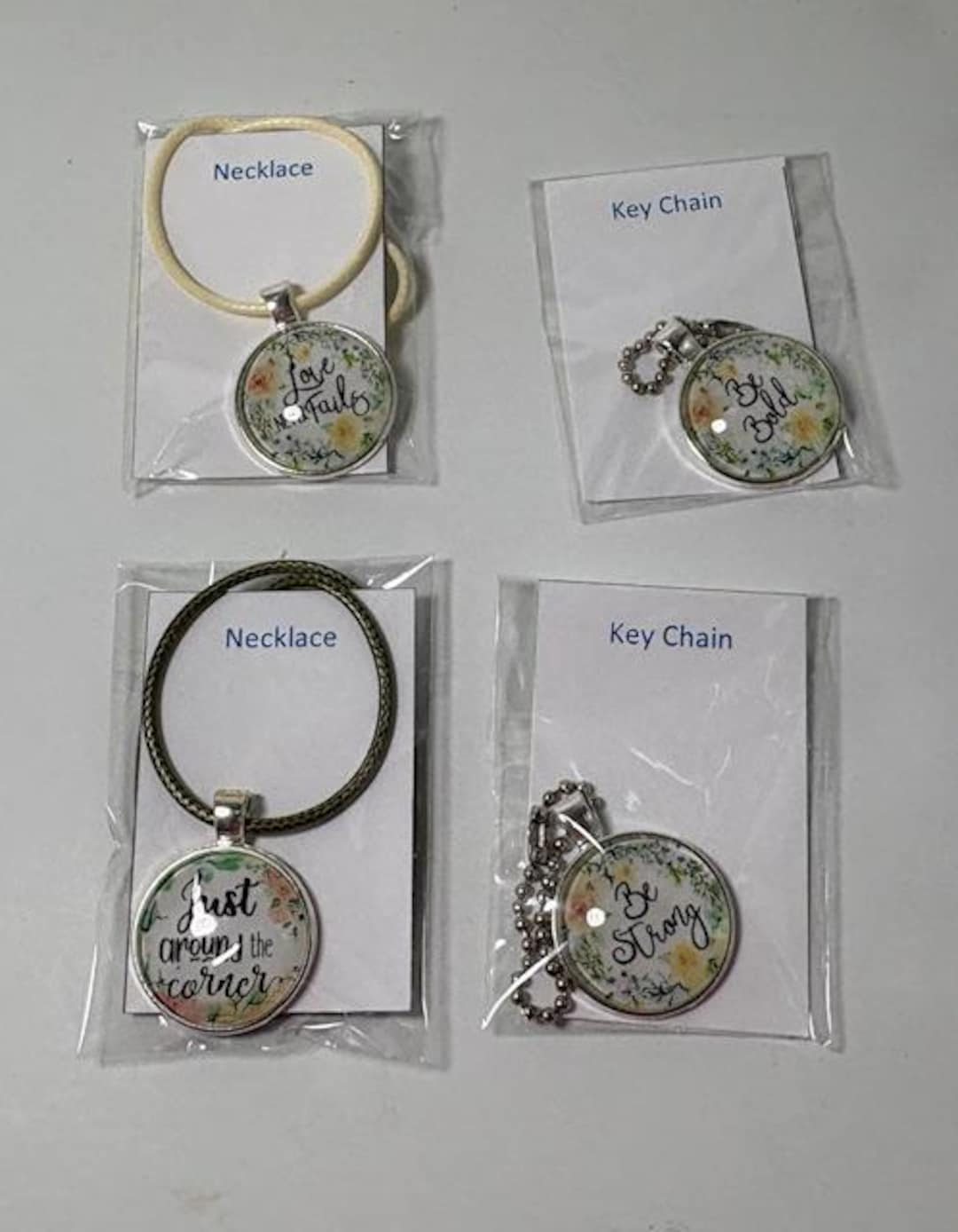 Necklace and Key Chain on Silver Tone Chain WITH Glass-domed Cabochon ...