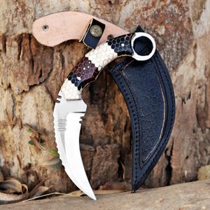 Handmade J2 Steel Karambit Knife Beautiful Honey Comb Resin Handle ...
