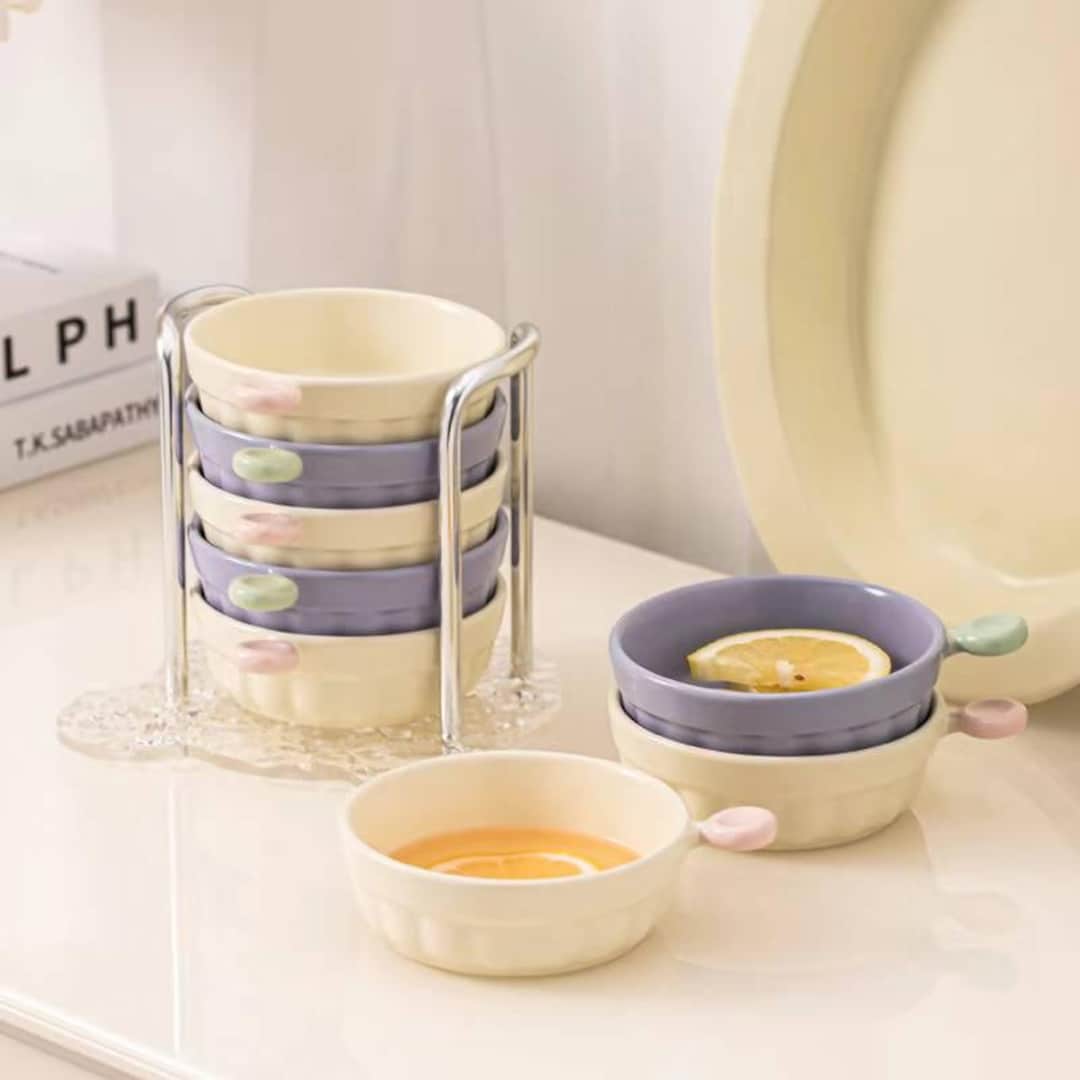 Stackable Ceramic Bowls With Handles and Metal Stand Modern Minimalist ...