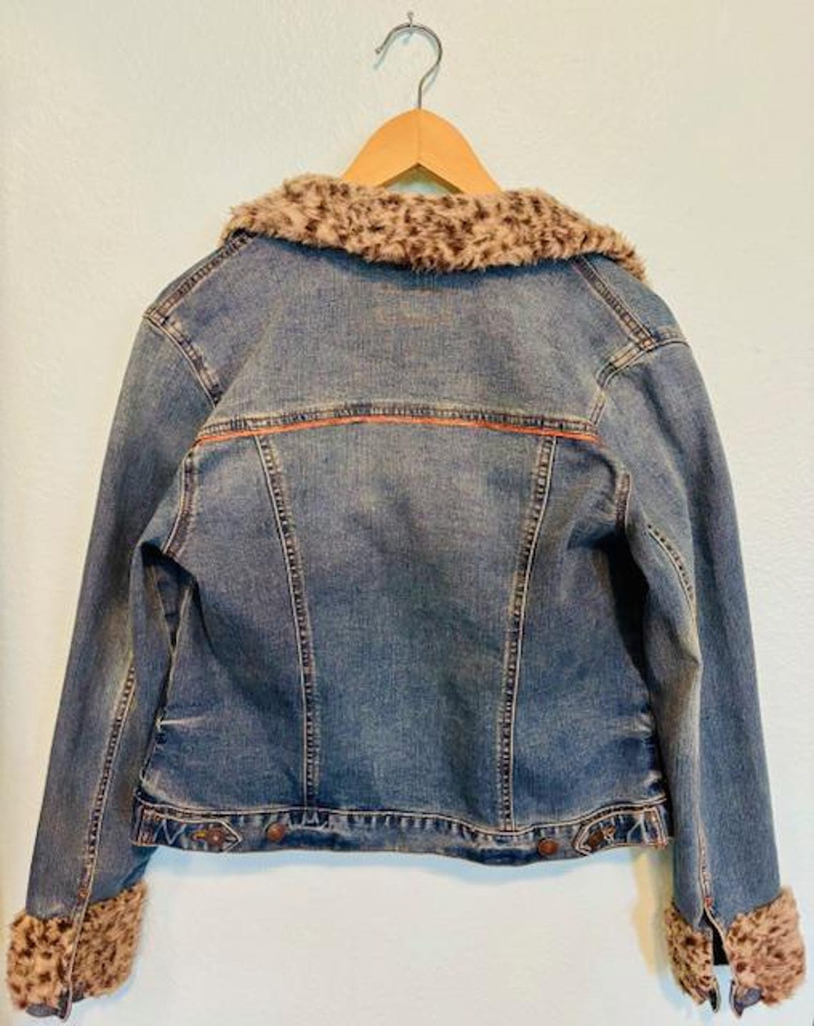 Upcycled Denim Jacket W/ Faux Fur & Metallic Trim - Etsy