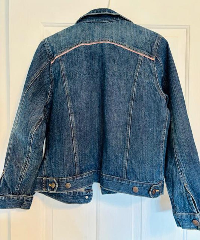 Upcycled Denim Jacket W/ Rose Colored Trim - Etsy