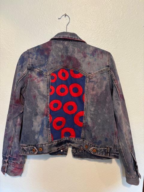 Upcycled Denim Jacket Distressed W/ Donut Pattern - Etsy