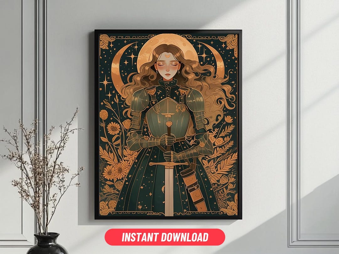 Female Medieval Knight Tapestry Style Art, Mythical Fantasy Poster ...