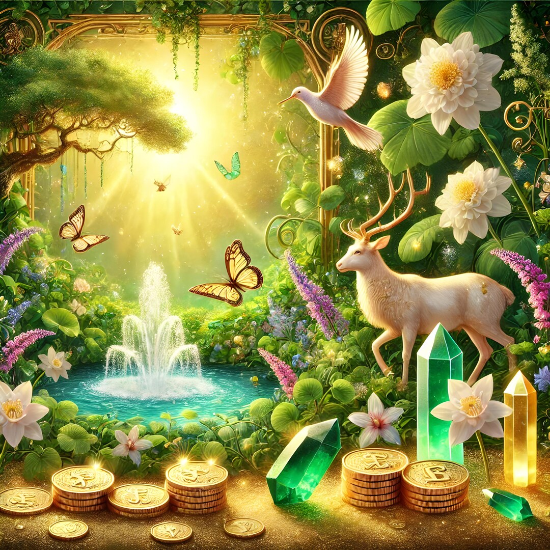 Symbols of Prosperity and Harmony: Serene Scene of Nature and Fortune ...