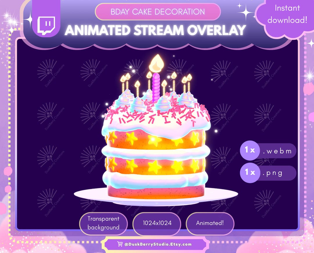 Animated Birthday Cake Stream Overlay: Rainbow Twitch Decoration (WEBM ...