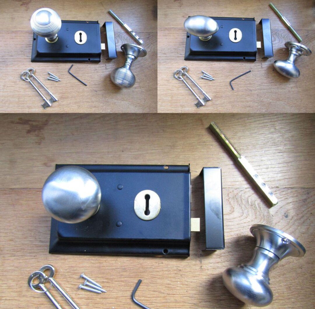 Traditional Retro Door Handles Rim Lock & Victorian Rim Knob Set Old Style Door Pull Handle Set ...