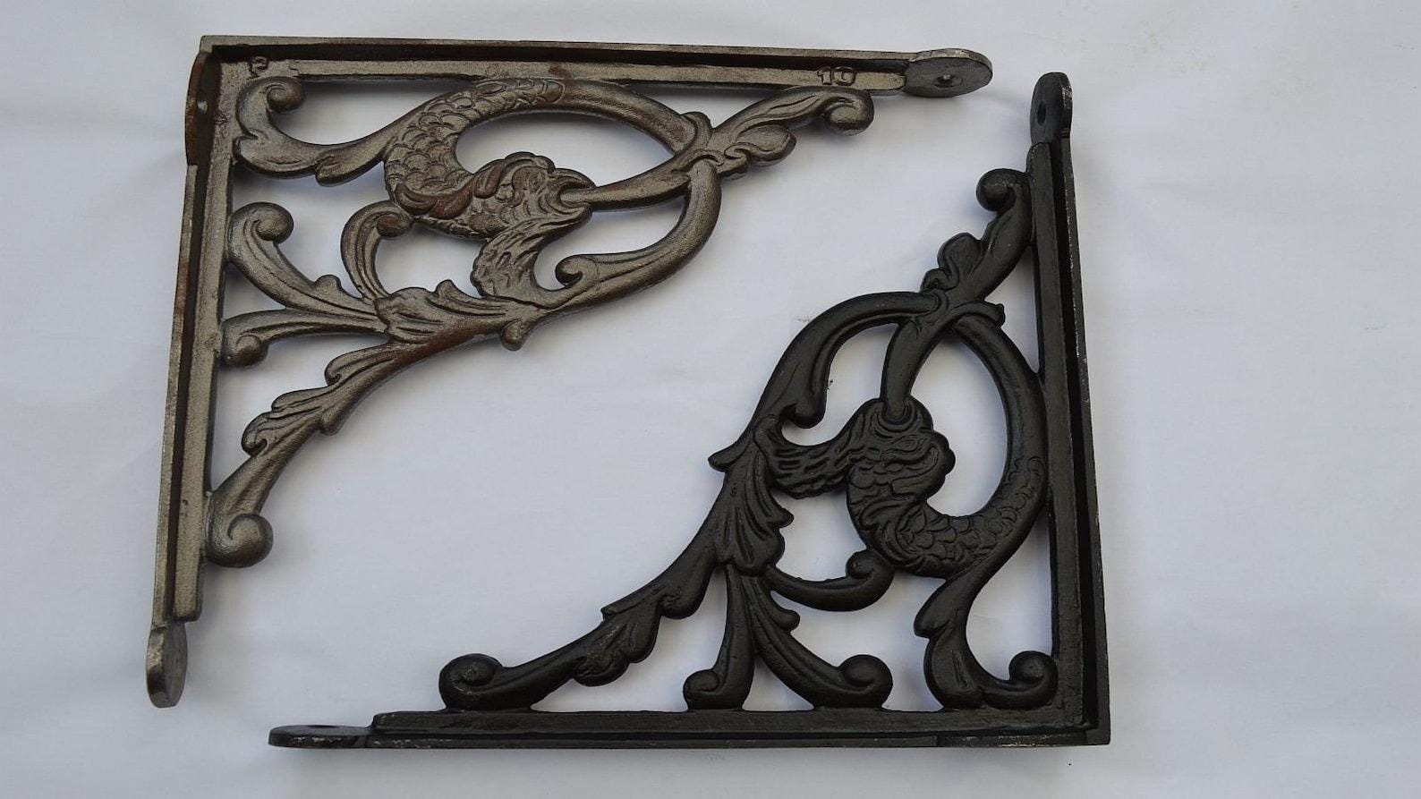 Rustic Iron Shelf Brackets Shelving Vintage Old Style Fancy Decorative ...