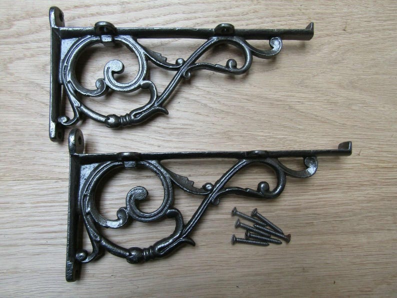 Rustic Iron Shelf Brackets Shelving Vintage Old Style Fancy Decorative ...