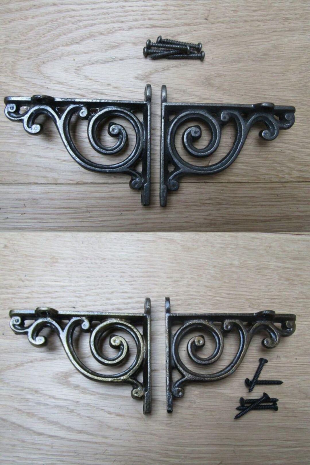 Rustic Iron Shelf Brackets Shelving Vintage Old Style Industrial Garage ...
