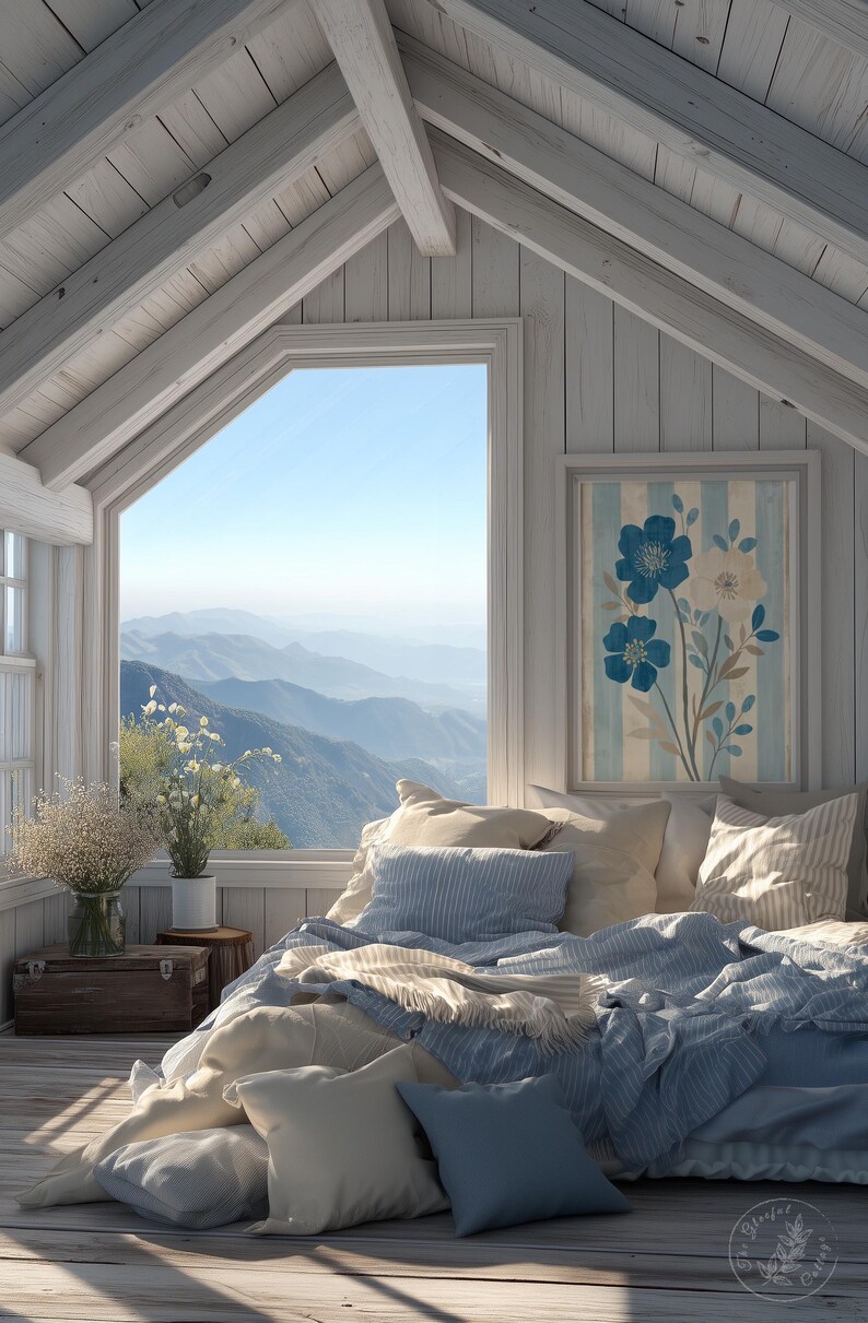 Blue Floral Wall Art Print | Cottagecore Botanical Print | Rustic ...