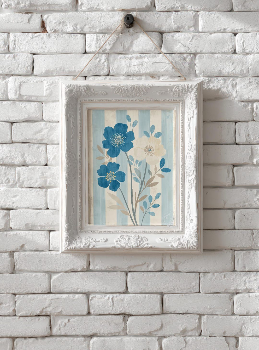 Blue Floral Wall Art Print | Cottagecore Botanical Print | Rustic ...