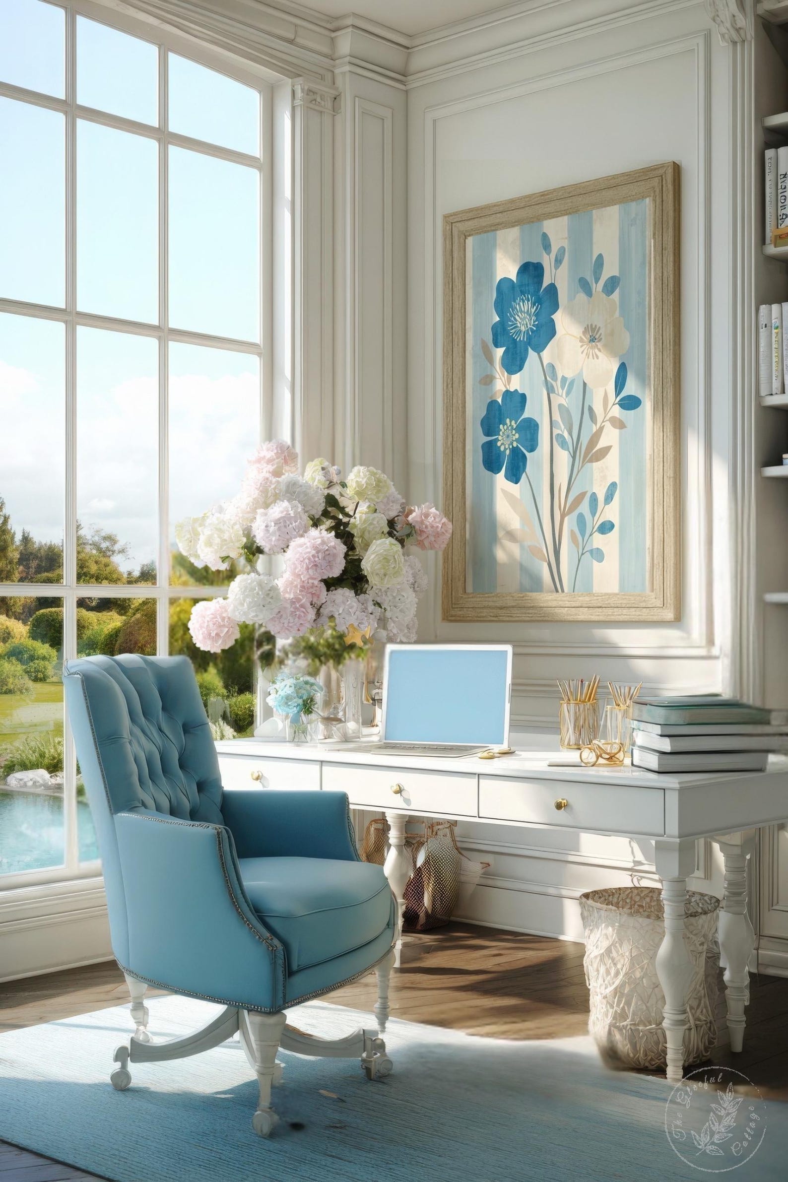 Blue Floral Wall Art Print | Cottagecore Botanical Print | Rustic ...