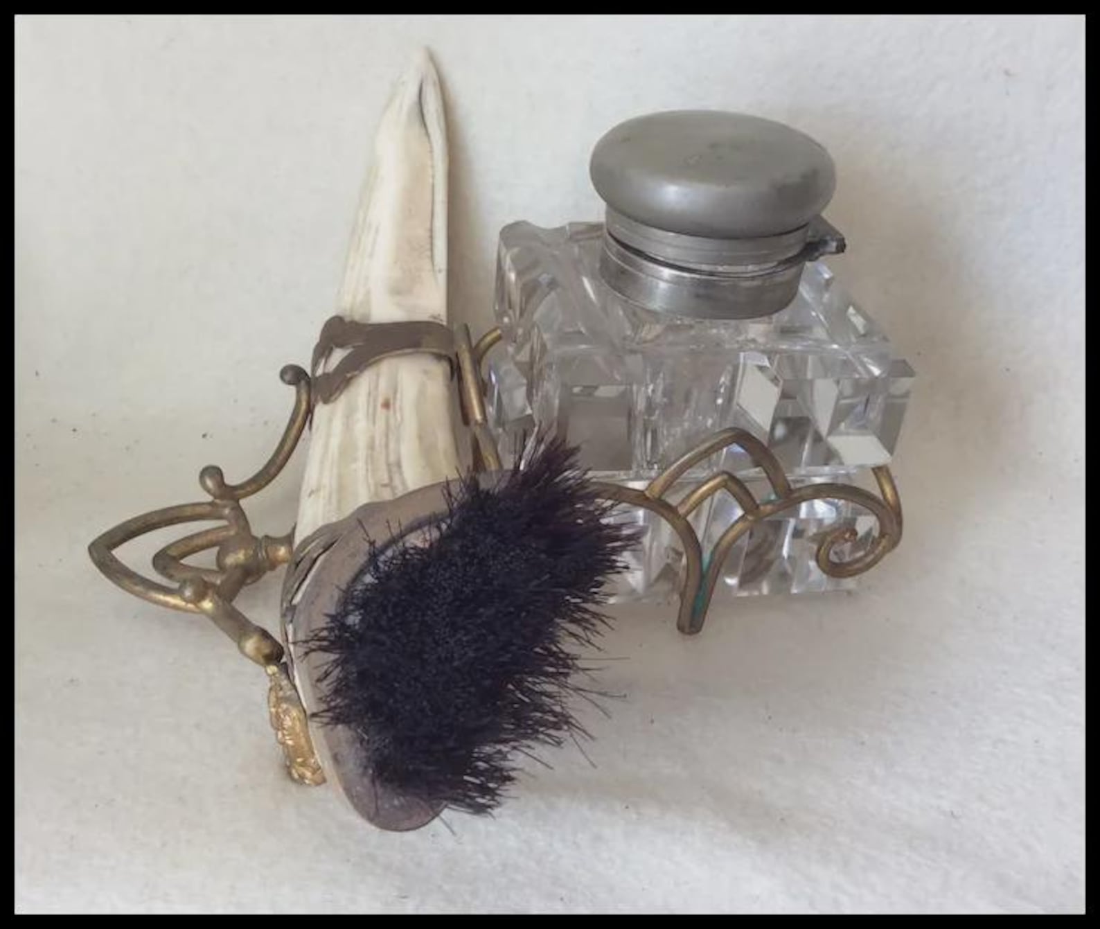 Antique 19thc Victorian Inkwell, Pen Wipe, Writing, Desk Accessory - Etsy