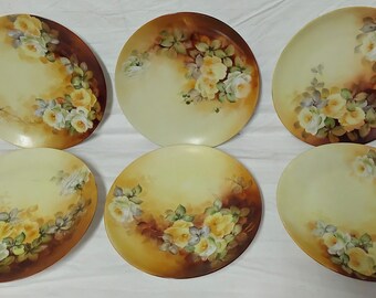 Antique Victorian Plate 6 Hand Painted Porcelain Signed Maxan Yellow ...