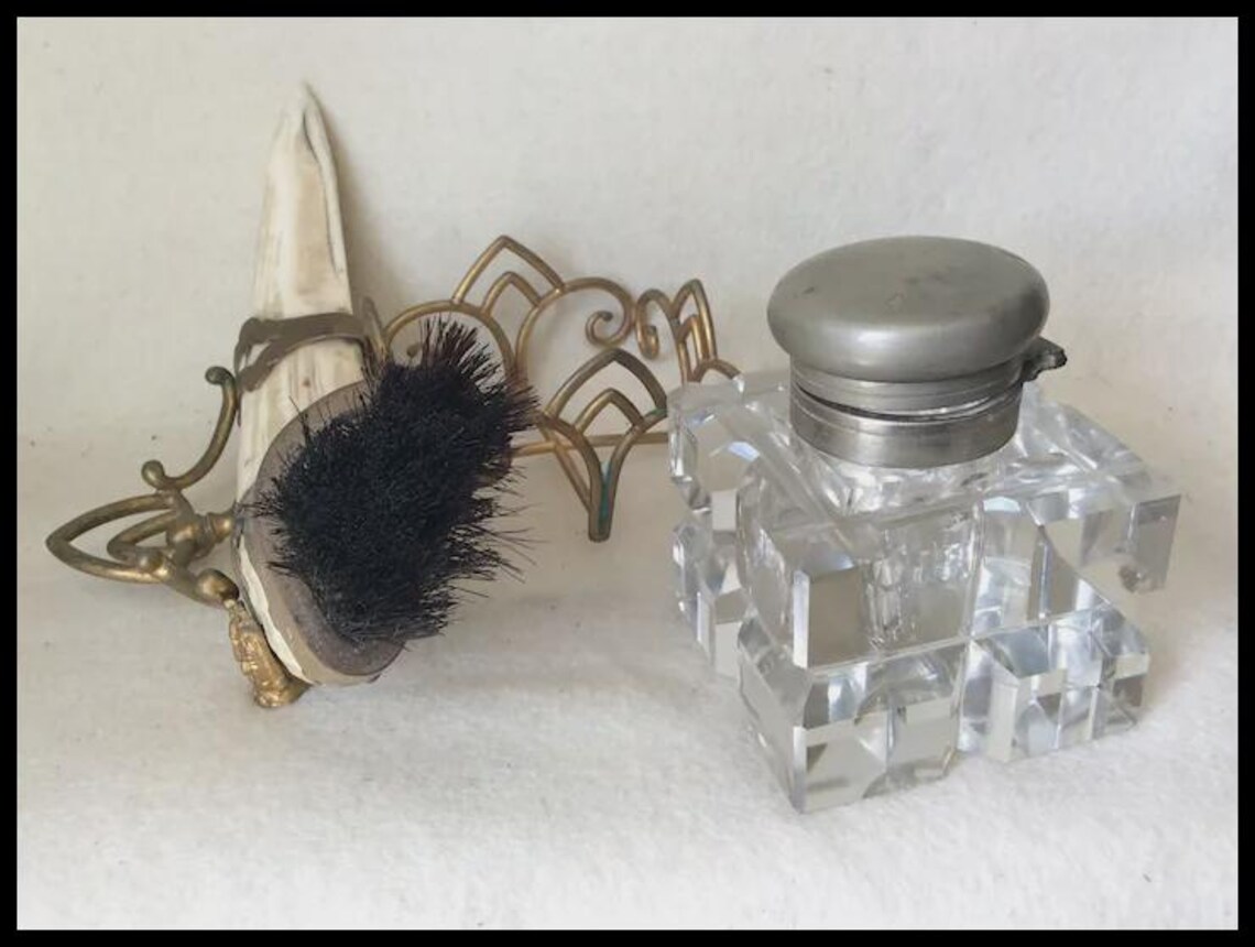Antique 19thc Victorian Inkwell, Pen Wipe, Writing, Desk Accessory - Etsy