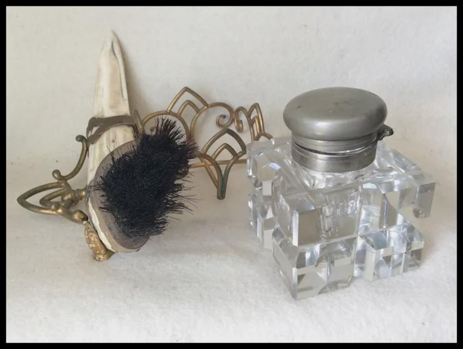 Antique 19thc Victorian Inkwell, Pen Wipe, Writing, Desk Accessory - Etsy