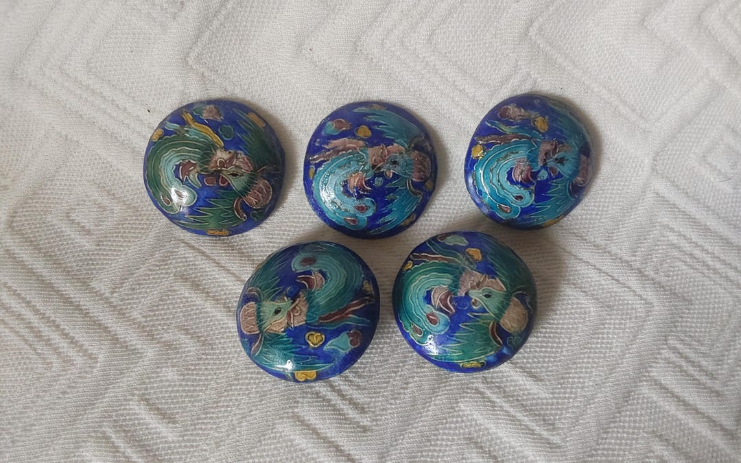 Antique Chinese Art Deco, Enamel Buttons With Phoenix Birds, Set of 5 ...