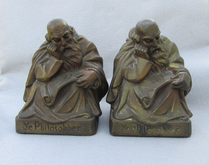 Antique Armor Bronze Arts & Crafts Bookends, Ye Philosopher, Signed ...