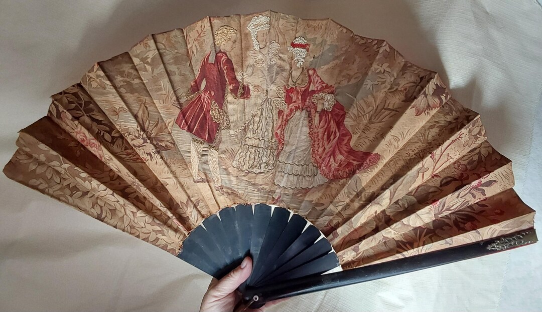 Large Antique Art Deco French Fan With Embroidered Embellishments - Etsy