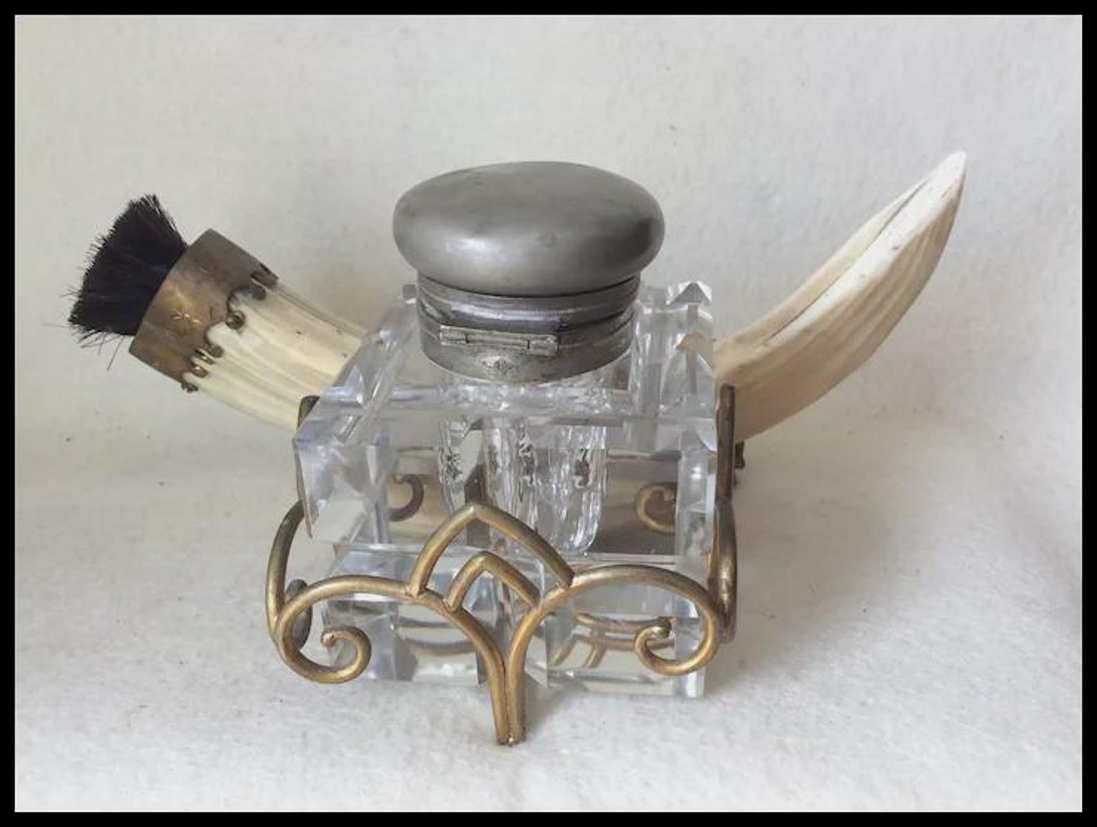 Antique 19thc Victorian Inkwell, Pen Wipe, Writing, Desk Accessory - Etsy