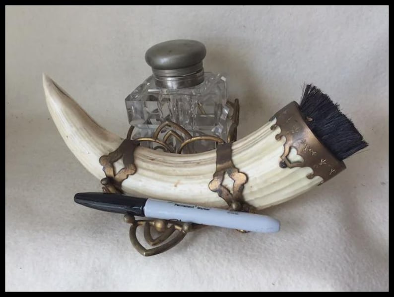 Antique 19thc Victorian Inkwell, Pen Wipe, Writing, Desk Accessory - Etsy