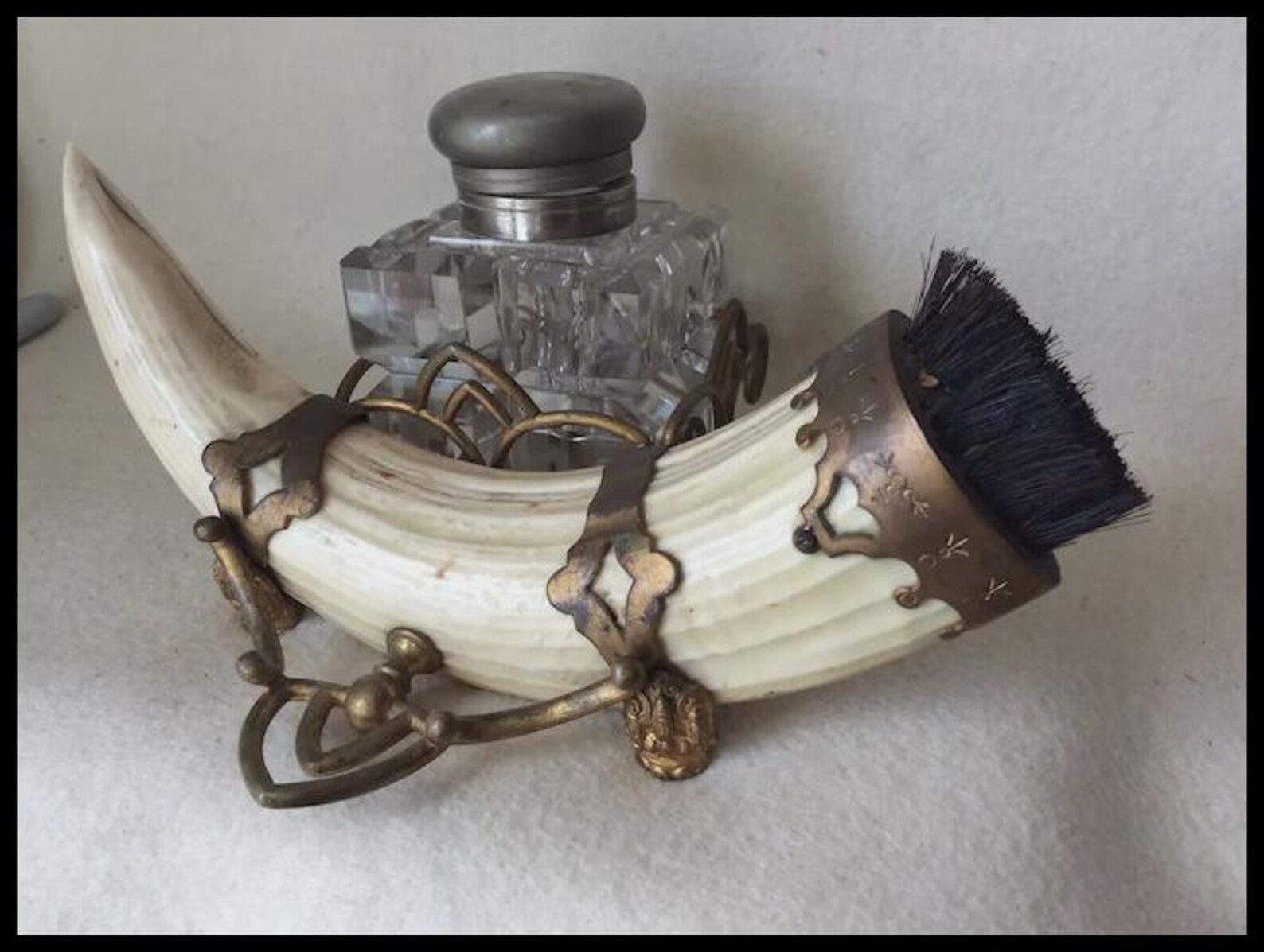 Antique 19thc Victorian Inkwell, Pen Wipe, Writing, Desk Accessory - Etsy