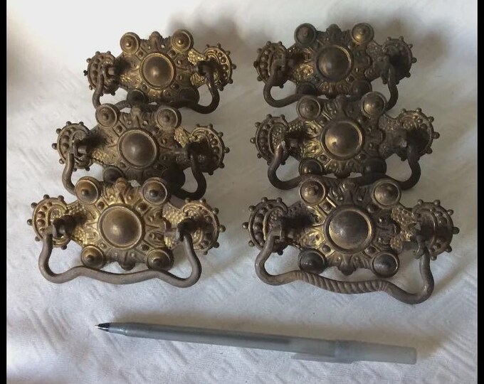 Set of 6 Pretty Antique Victorian Brass Handles, Drawer Pulls - Etsy