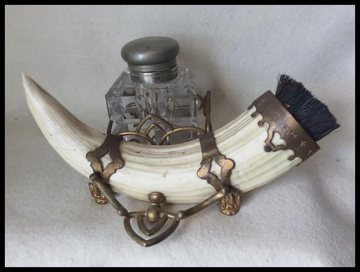 Antique 19thc Victorian Inkwell, Pen Wipe, Writing, Desk Accessory - Etsy