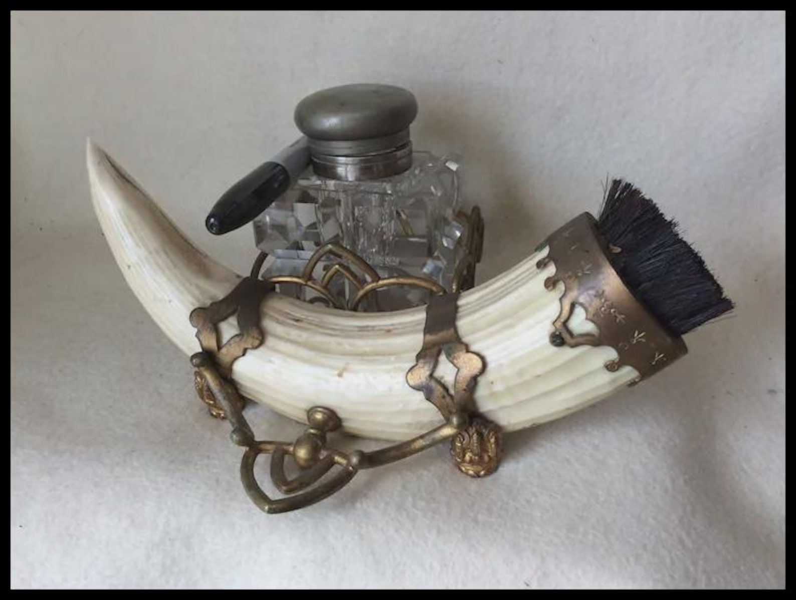 Antique 19thc Victorian Inkwell, Pen Wipe, Writing, Desk Accessory - Etsy