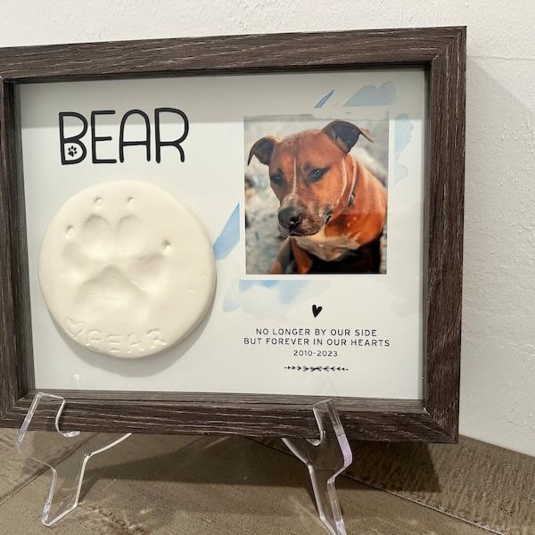 Custom Pet Memorial Shadow Box With Clay Paw Print Display Personalized ...