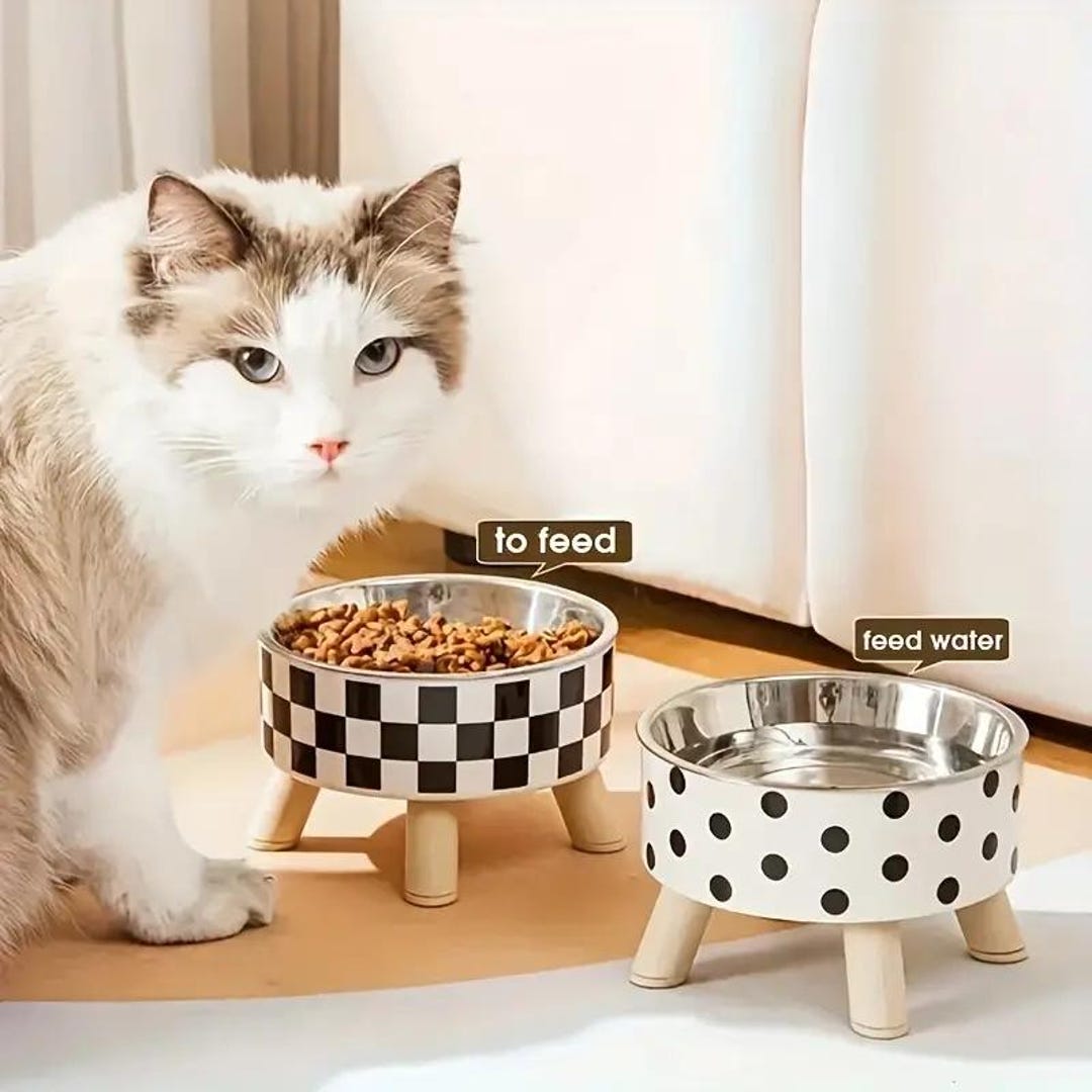 Elevated Cat Feeder Stand With Anti-choke Bowls Raised Pet Food Water ...
