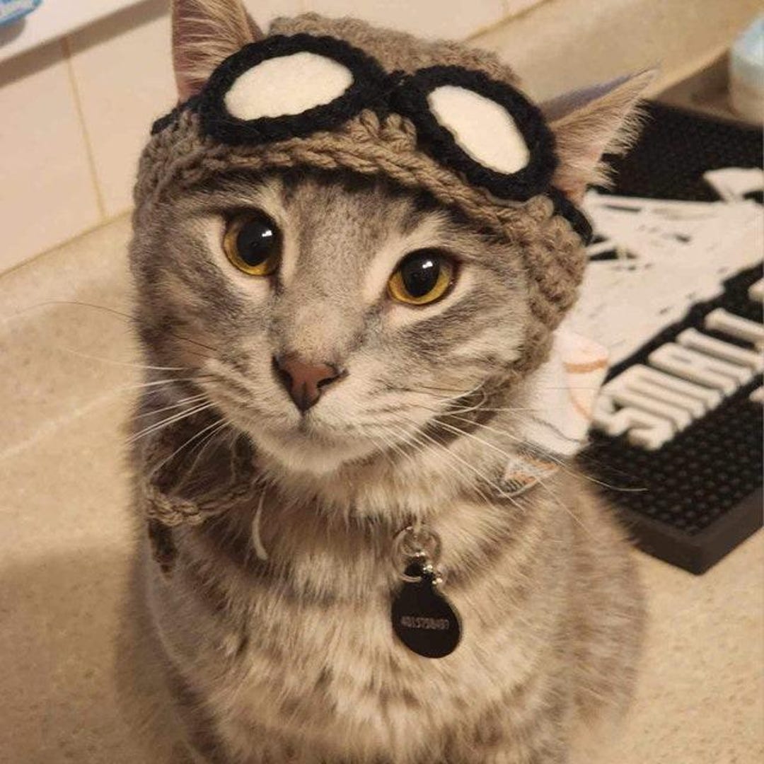 Crochet Aviator Hat for Pets Halloween Cat Costume Ready-made Pilot Hat ...