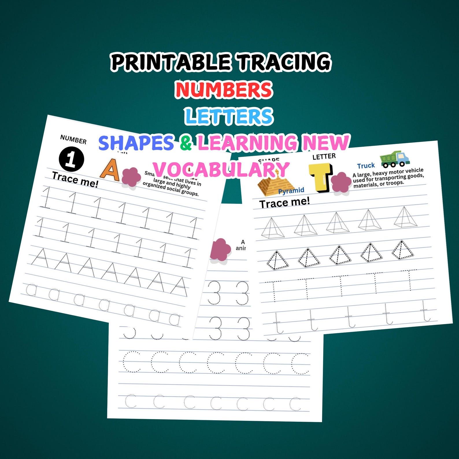 Printable Tracing Numbers, Letters, Shapes and Learning New Vocabulary ...