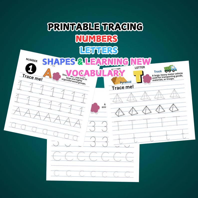 Printable Tracing Numbers, Letters, Shapes and Learning New Vocabulary ...