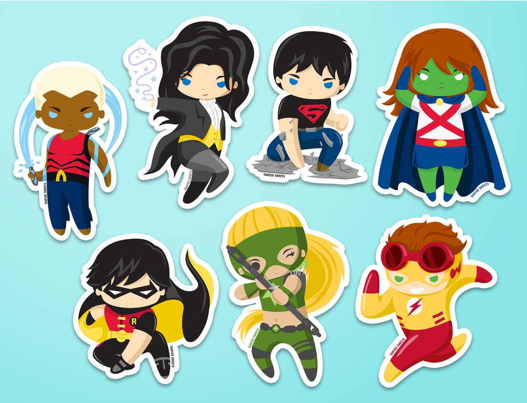 Young Justice Waterproof Vinyl Stickers | Chibi Superhero Stickers ...