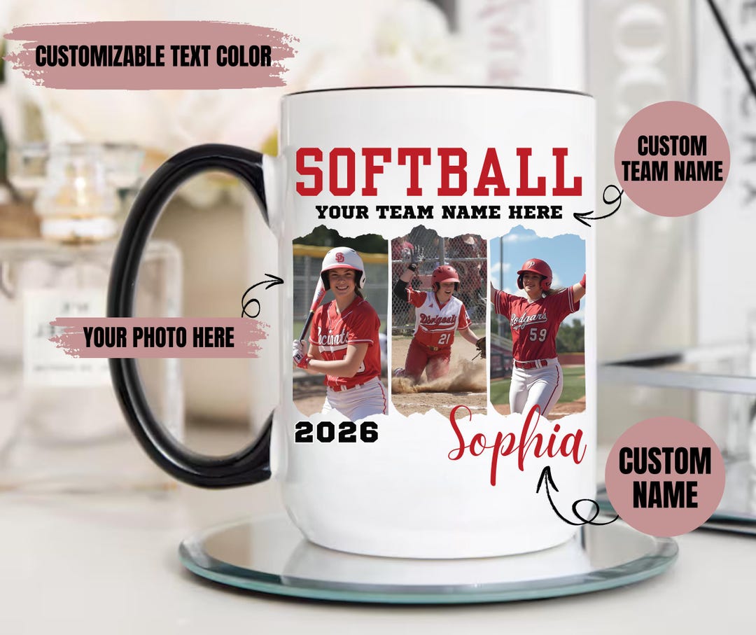Custom Softball Mug 2026, Player Photo Mug Gift, Softball Player Coffee ...