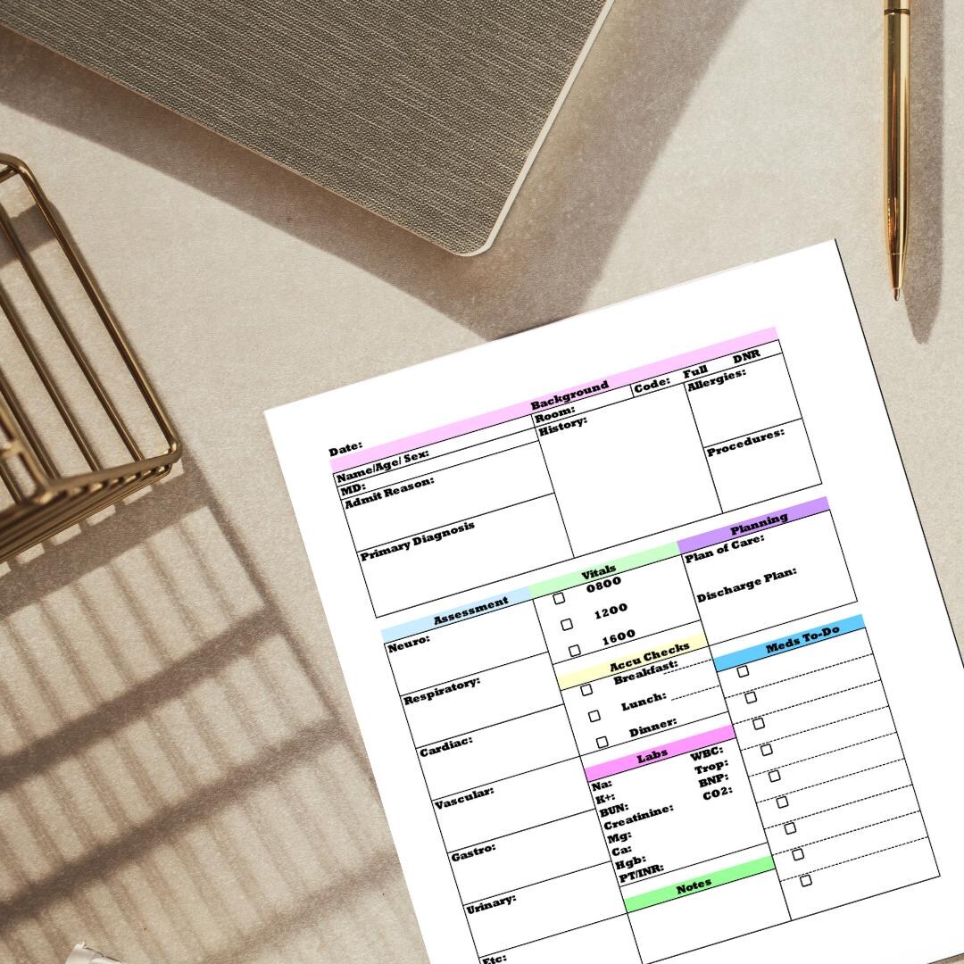 Inpatient Nurse Report Sheet | Detailed Patient Worksheet (printable ...