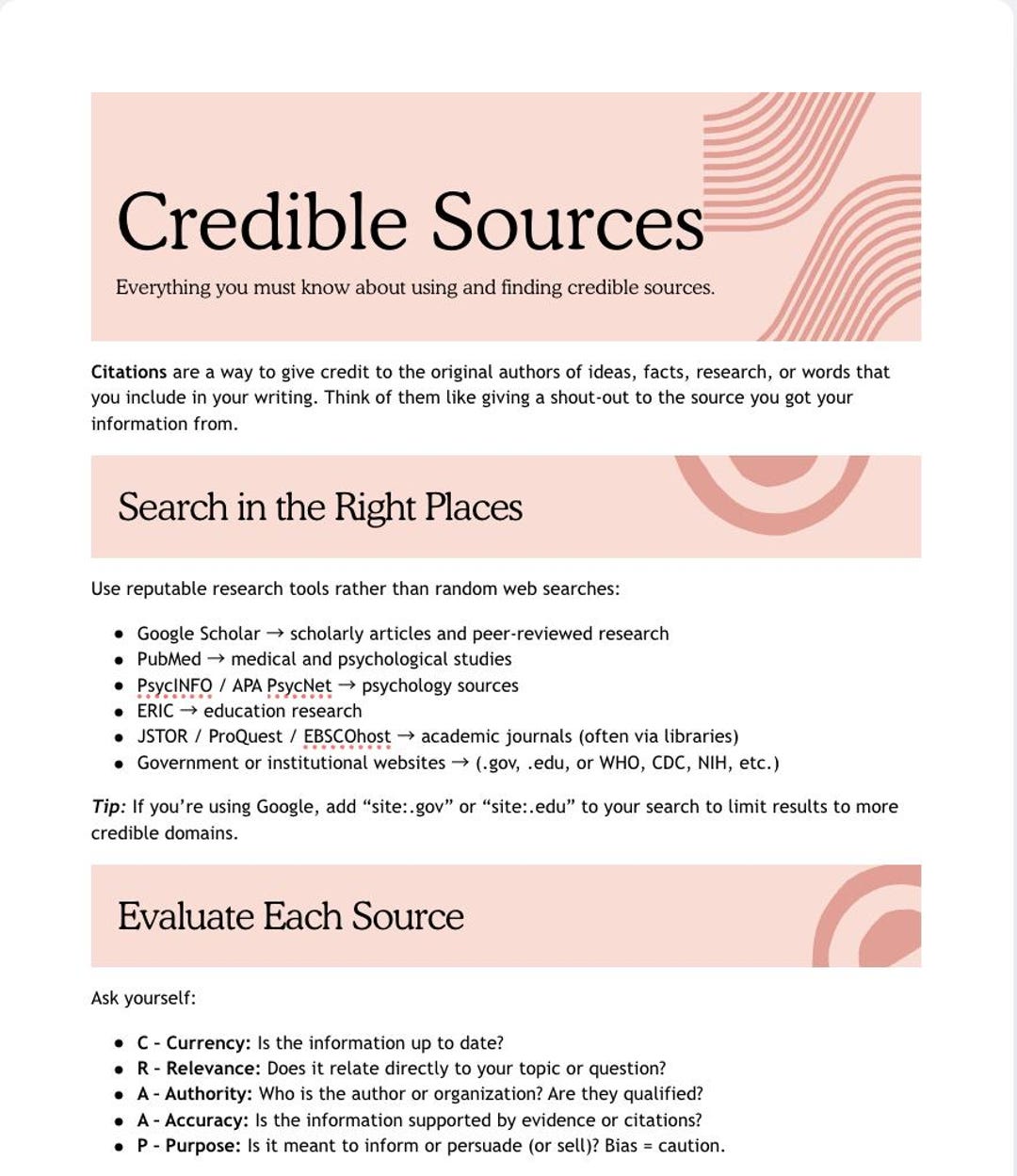 How to Find Credible Sources Cheat Sheet: Printable Academic Guide (PDF ...