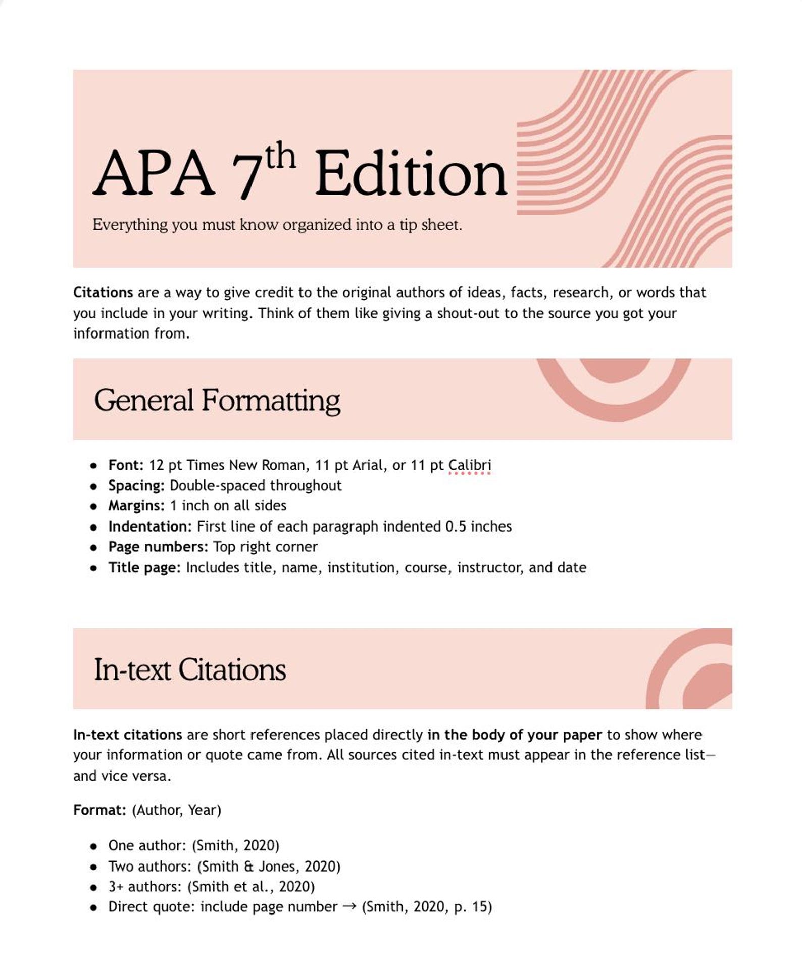 APA 7th Edition Citation Cheat Sheet: Printable Academic Guide ...