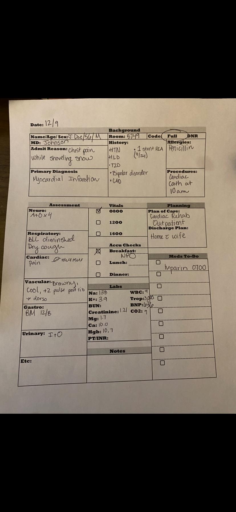 Inpatient Nurse Report Sheet | Detailed Patient Worksheet (printable ...