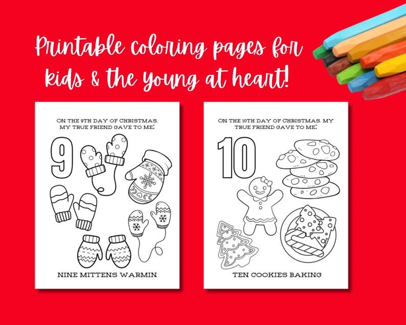 12 Days of Christmas Counting Coloring Pages | Holiday Kids Activity ...