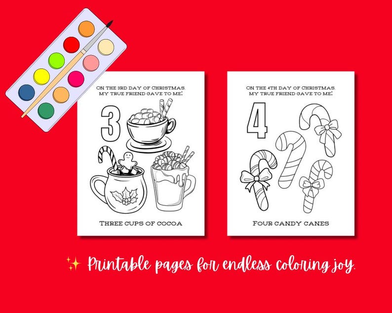 12 Days of Christmas Counting Coloring Pages | Holiday Kids Activity ...